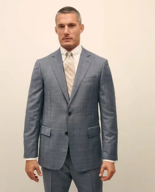 Brooks Brothers Traditional Fit Wool Overcheck 1818 Suit - Blue