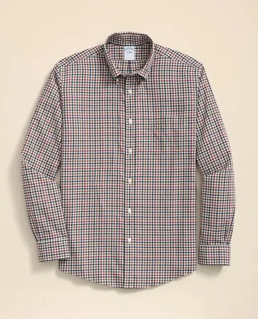 Brooks Brothers Stretch Supima Cotton Non-iron Twill Polo Button Down, Check Sport Shirt - Brown