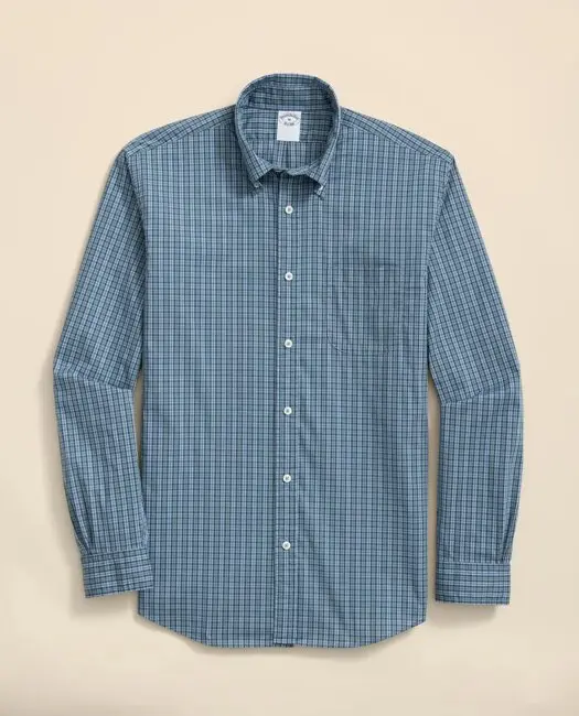 Brooks Brothers Performance Series Stretch Polo Button-down Collar, Tartan Sport Shirt - Hydrangea