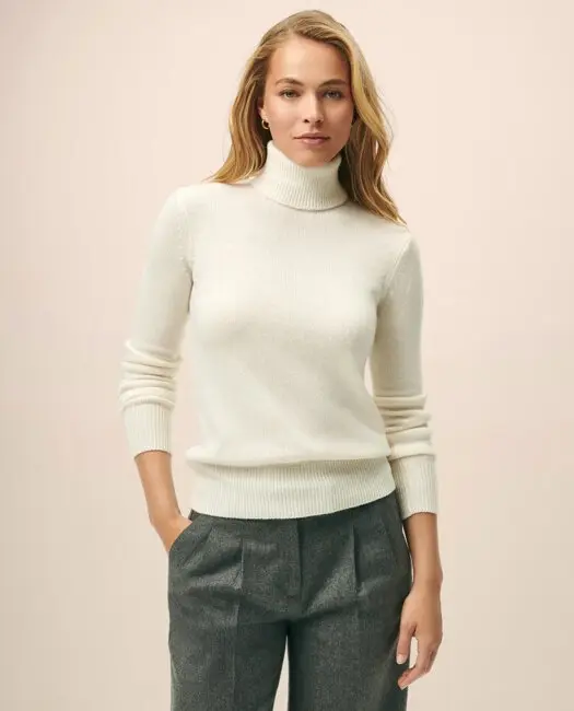Brooks Brothers S Cashmere Turtleneck Sweater - Cream