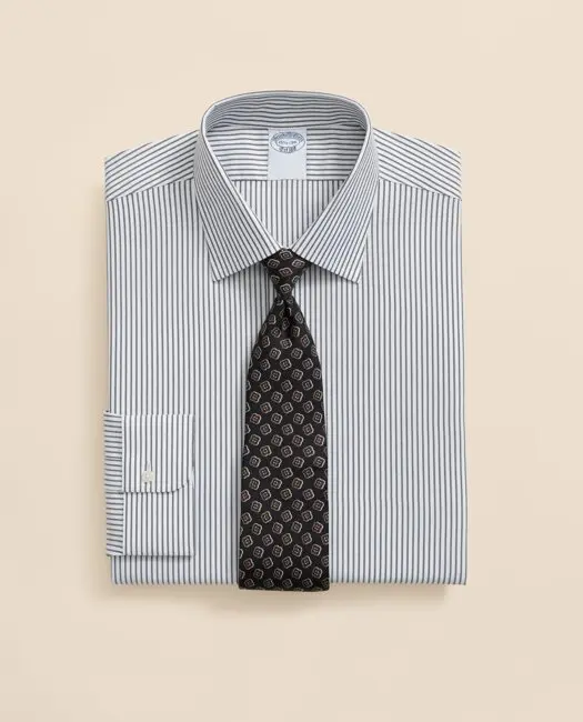 Brooks Brothers S Explorer Collection Non-iron Twill Ainsley Collar Striped, Dress Shirt - Black