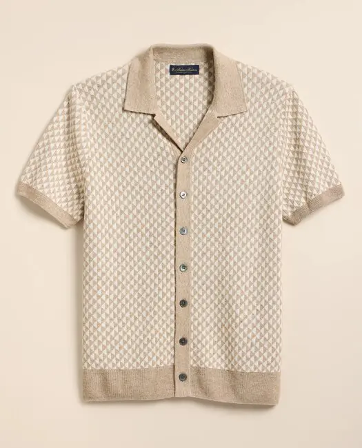 Brooks Brothers Linen-cotton Jacquard Johnny Collar Cardigan - Ivory