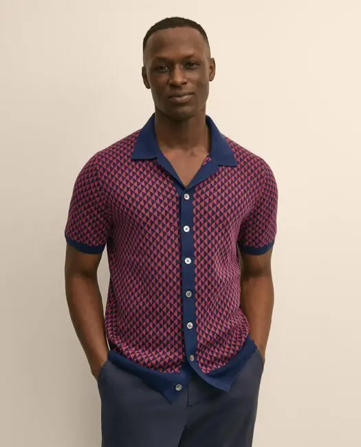 Brooks Brothers Linen-cotton Jacquard Johnny Collar Cardigan - Navy