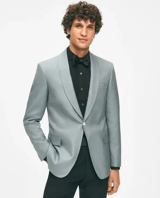 Brooks Brothers S Black Fleece Shawl Collar Dinner Jacket In Silk Hopsack - Blue