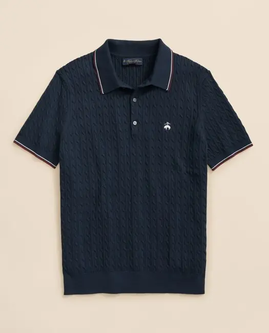 Brooks Brothers Cable Knit Archive Tennis Polo In Supima Cotton Shirt - Navy