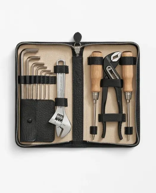 Brooks Brothers Genuine Leather Case Car Tool Kit Shoes - Black