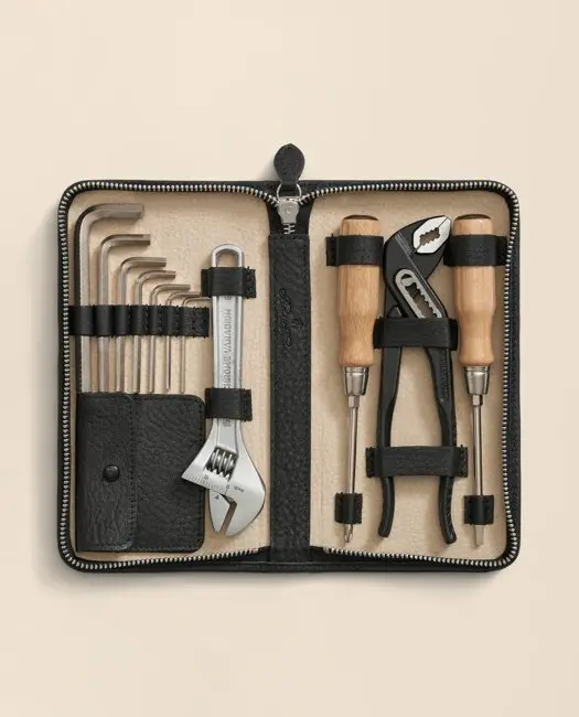 Brooks Brothers Genuine Leather Car Tool Kit - Black