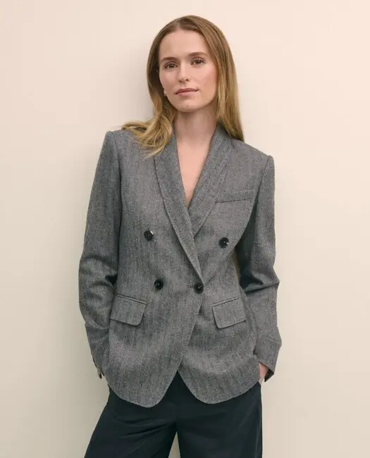 Brooks Brothers S Wool-blend Double-breasted Herringbone Jacket - Black