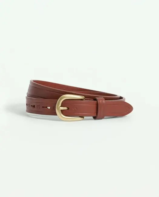 Brooks Brothers S Genuine Leather Belt With Brass Toned Buckle - Brown
