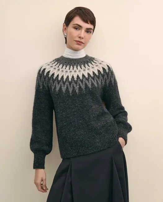 Brooks Brothers Alpaca-wool Blend Fair Isle Sweater | | Large - Grey