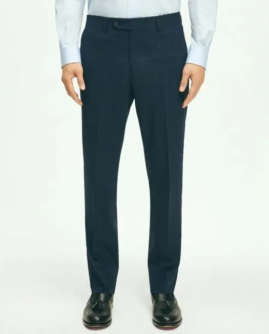 Brooks Brothers Explorer Collection Classic Fit Wool Checked Suit Pants - Navy