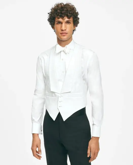 Brooks Brothers S Black Fleece Formal Vest In Cotton Pique - White