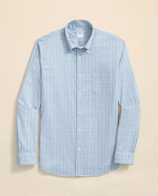 Brooks Brothers Performance Series Stretch Polo Button-down Collar, Glen Plaid Sport Shirt - Hydrangea
