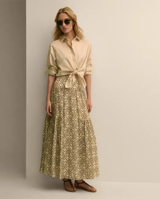 Brooks Brothers S Mosaic Motif A-line Skirt - Tan/olive