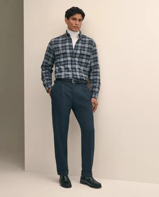 Brooks Brothers S Cotton Pleated Side-tab Chino Pants - Navy