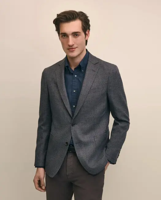 Brooks Brothers Classic Fit Wool Hopsack Gingham Sport Coat - Blue