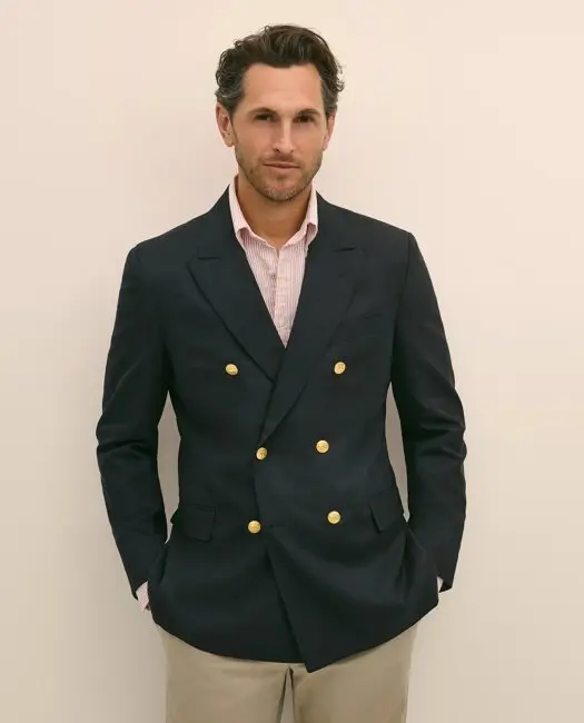 Brooks Brothers S Classic Fit Stretch Wool Double-breasted 1818 Blazer - Navy