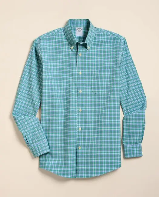 Brooks Brothers S Stretch Non-iron Poplin Polo Button-down, Sport Shirt - Teal/blue