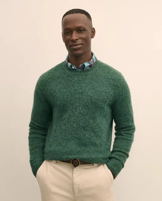 Brooks Brothers S Brushed Wool Crewneck Sweater - Green