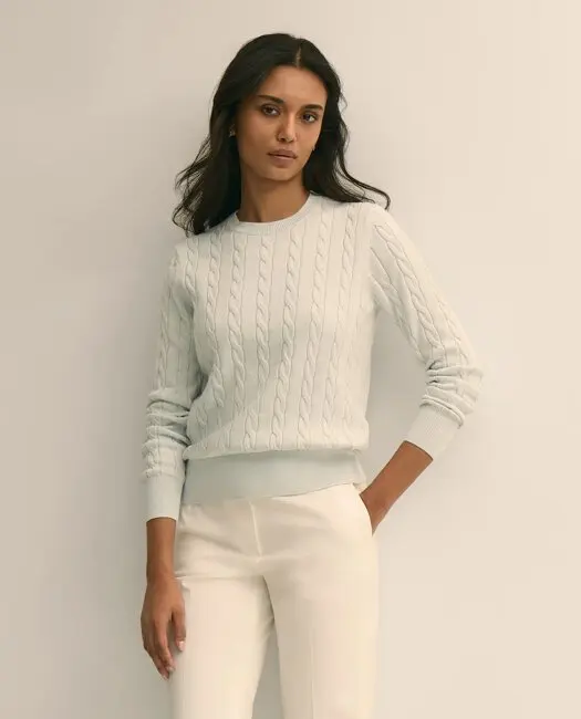 Brooks Brothers Supima Cotton Cable Crewneck Sweater | | Large - Light Blue