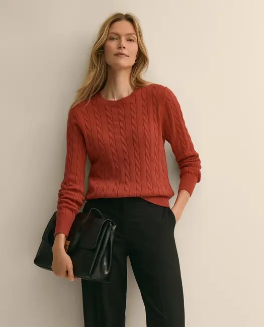 Brooks Brothers Supima Cotton Cable Crewneck Sweater | | Large - Red