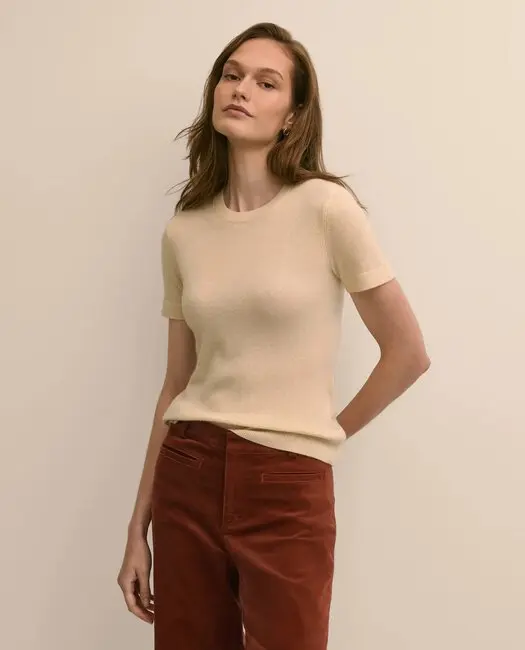 Brooks Brothers Short-sleeve Shell Sweater - Cream