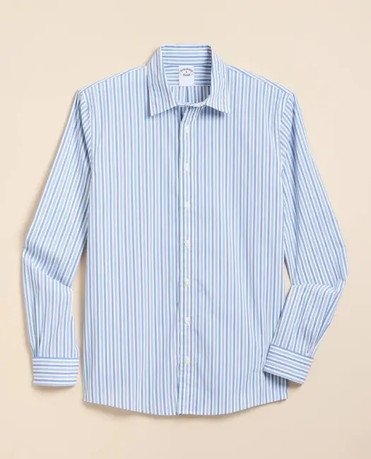 Brooks Brothers S Performance Series Stretch Spread Collar, Striped Sport Shirt - Navy