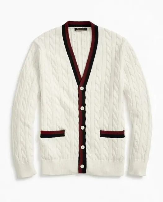 Brooks Brothers Vintage-inspired Supima Cotton Tennis Cardigan - Marshmallow