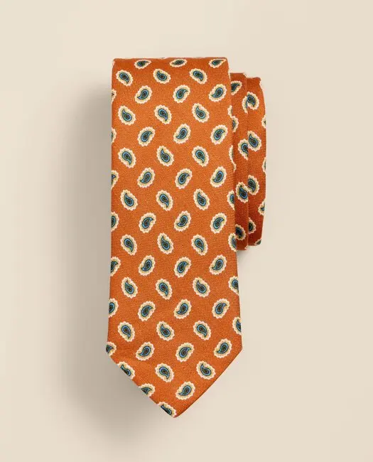 Brooks Brothers Paisley Silk And Linen Neck Tie - Orange