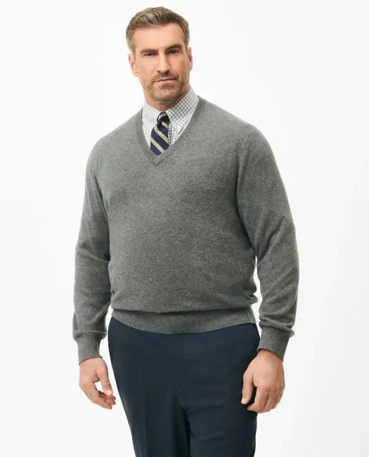 Brooks Brothers Big & Tall 3-ply Cashmere V-neck Sweater - Grey