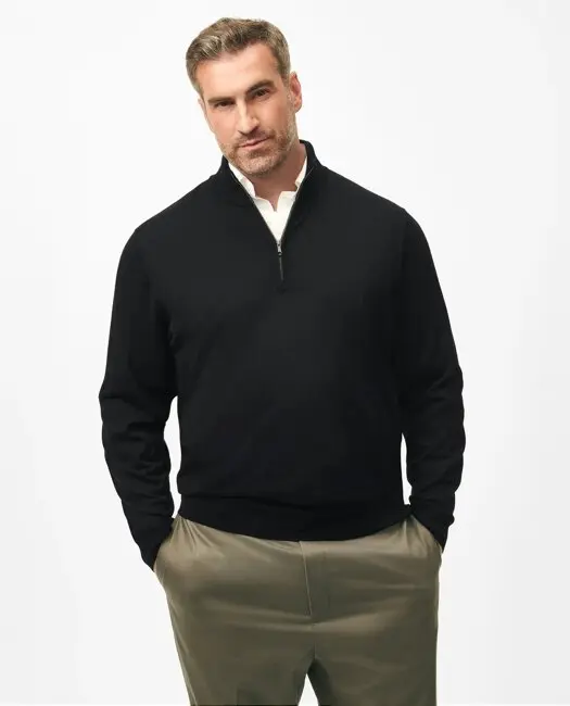 Brooks Brothers Big & Tall Ultimate Merino Wool Quarter-zip Sweater - Black
