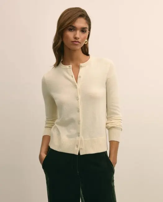 Brooks Brothers S Cashmere Cardigan Sweater - Cream