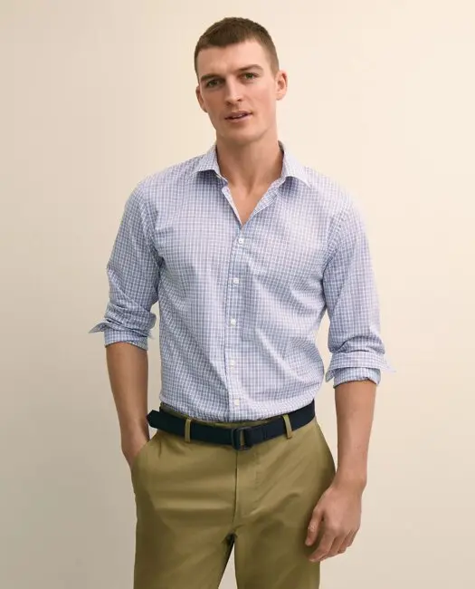 Brooks Brothers S Performance Series Stretch Spread Collar, Check Sport Shirt - Multicolor