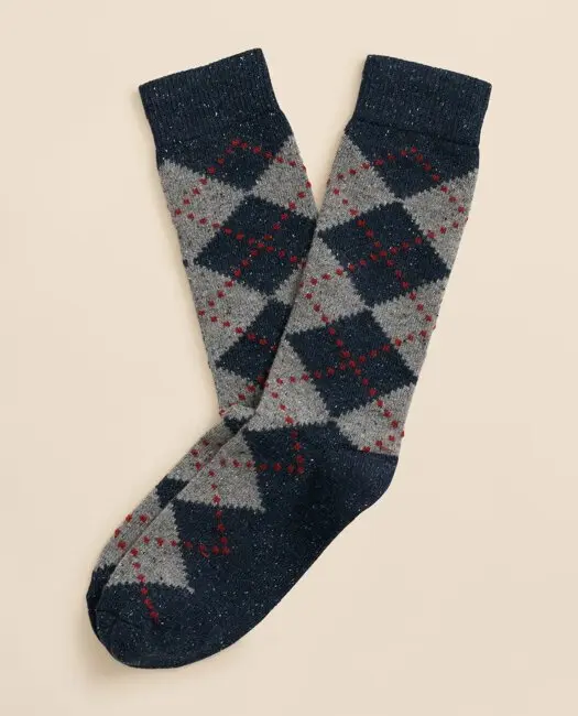 Brooks Brothers Wool-silk Blend Argyle Socks - Grey/navy
