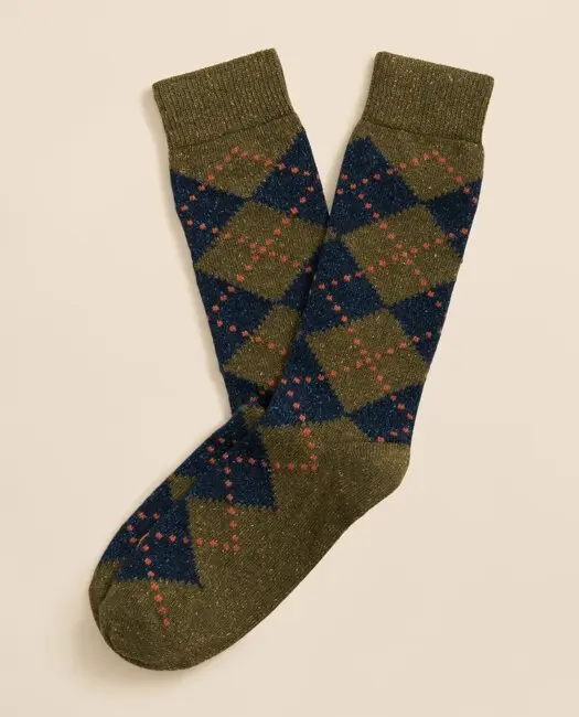 Brooks Brothers Wool-silk Blend Argyle Socks - Olive/blue