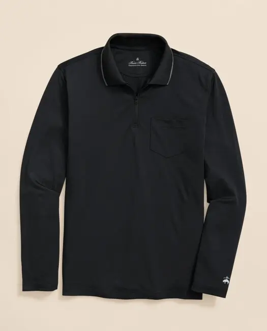 Brooks Brothers Performance Series Long-sleeve Zip-neck Polo Shirt | | Medium - Black