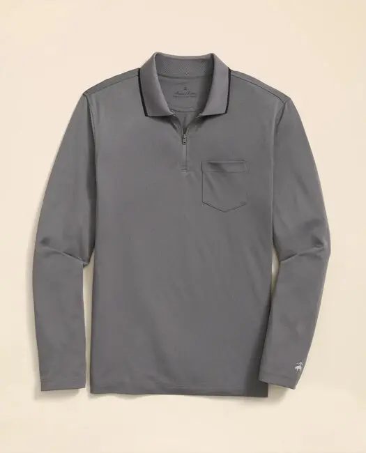 Brooks Brothers Performance Series Long-sleeve Zip-neck Polo Shirt | | Medium - Grey