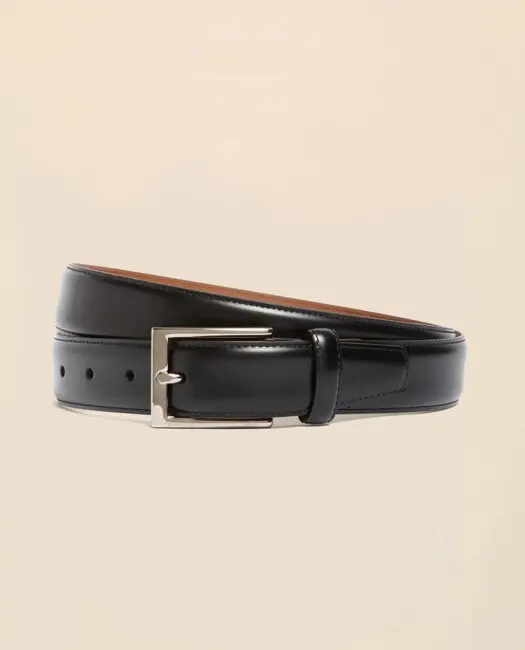 Brooks Brothers S Silver Buckle Leather Dress Belt - Black