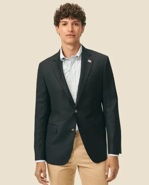 Brooks Brothers Classic Fit Stretch Saxxon Wool 1818 Blazer - Navy