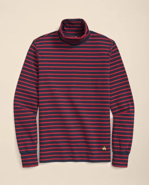 Brooks Brothers S Cotton Blend Striped Turtleneck - Navy/red
