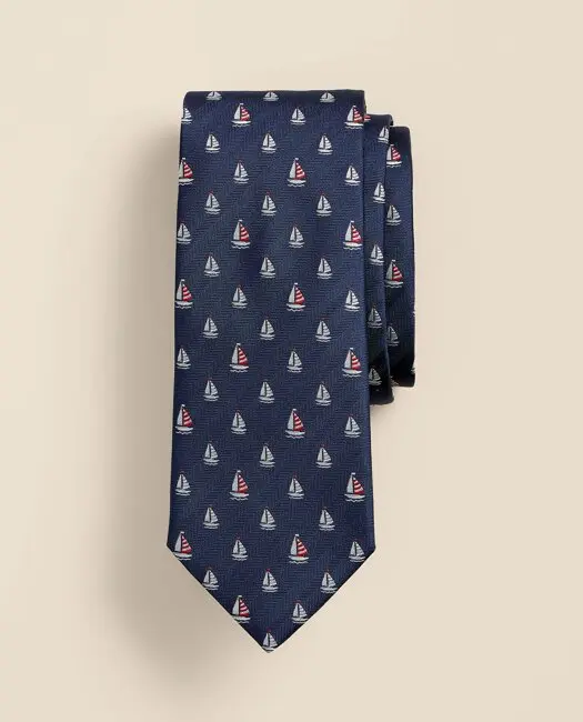 Brooks Brothers S Silk Sailboat Tie - Navy