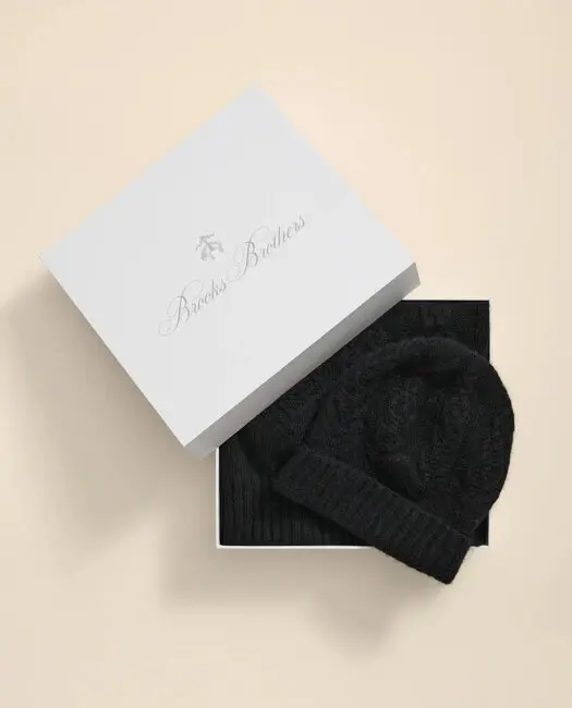Brooks Brothers Cotton-alpaca-wool Blend Hat & Scarf Boxed Set - Black