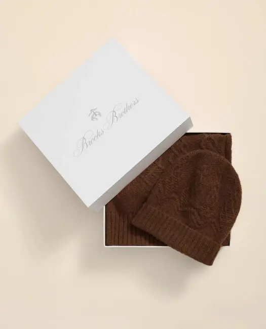 Brooks Brothers Cotton-alpaca-wool Blend Hat & Scarf Boxed Set - Medium Brown
