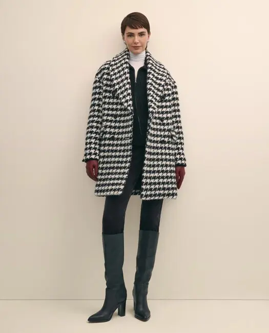Brooks Brothers Overd Wool Houndstooth Coat - Black