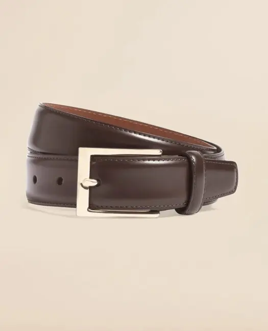 Brooks Brothers S Gold Buckle Leather Dress Belt - Brown