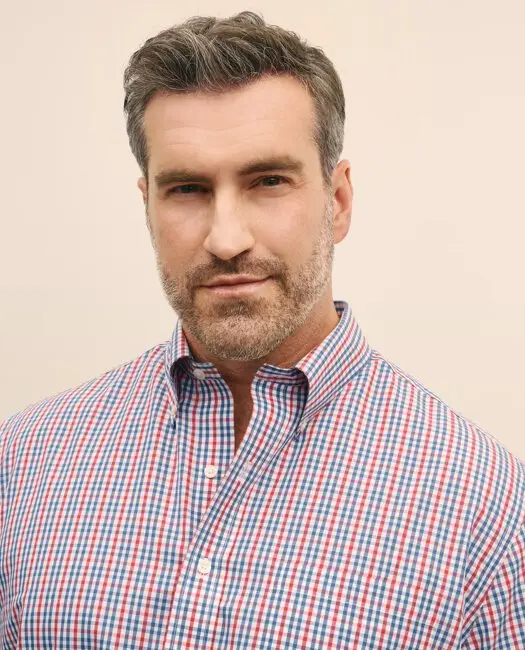 Brooks Brothers Big & Tall Stretch Cotton Non-iron Polo Button Down Collar, Gingham Shirt - Navy