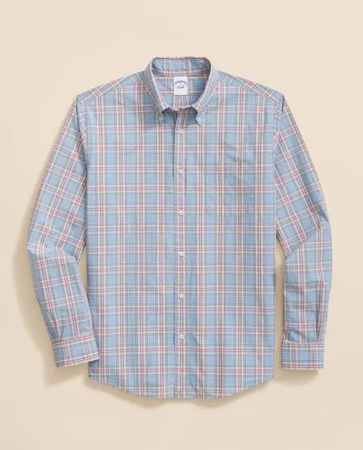 Brooks Brothers Friday Shirt, Poplin Tartan - Hydrangea