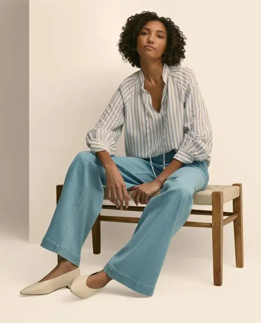 Brooks Brothers S Relaxed Tie-neck Stripe Peasant Blouse - Blue