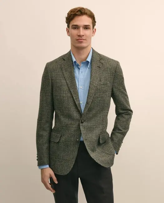 Brooks Brothers Classic Fit Wool-cotton Tweed Check 1818 Sport Coat - Olive