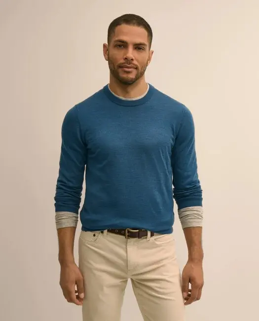Brooks Brothers Ultimate Merino Wool Crewneck Sweater - Blue